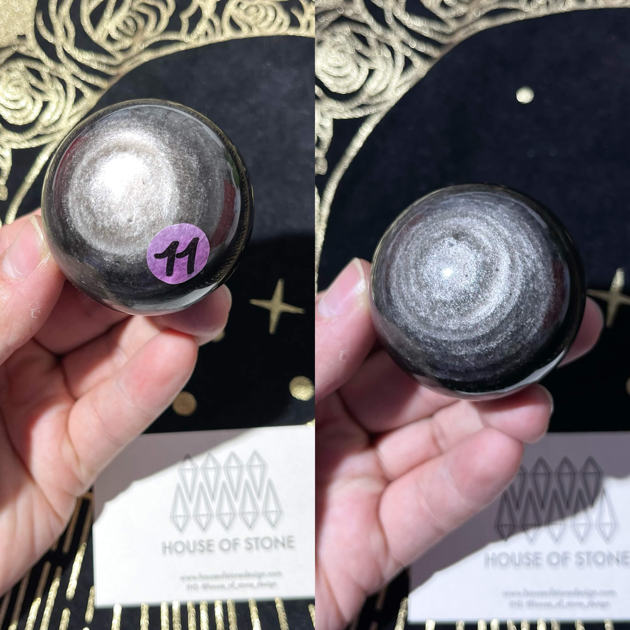 Natural Rare Silver Sheen Obsidian/Large Silver Obsidian Gemstone Sphe ...