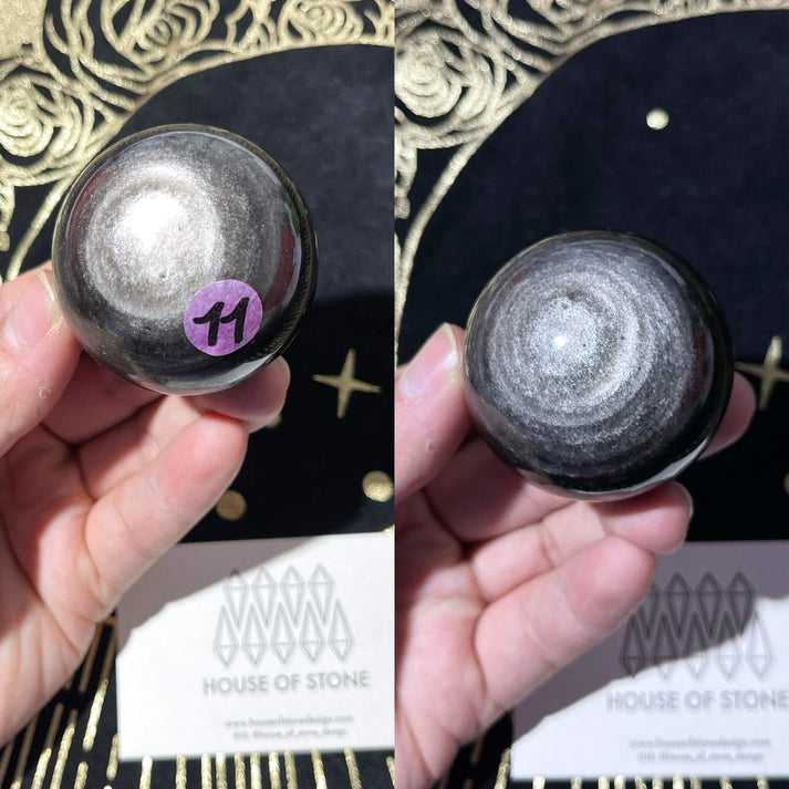 Natural Rare Silver Sheen Obsidian/Large Silver Obsidian Gemstone Sphe ...