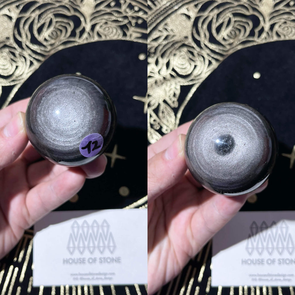 Natural Rare Silver Sheen Obsidian/Large Silver Obsidian Gemstone Sphe ...