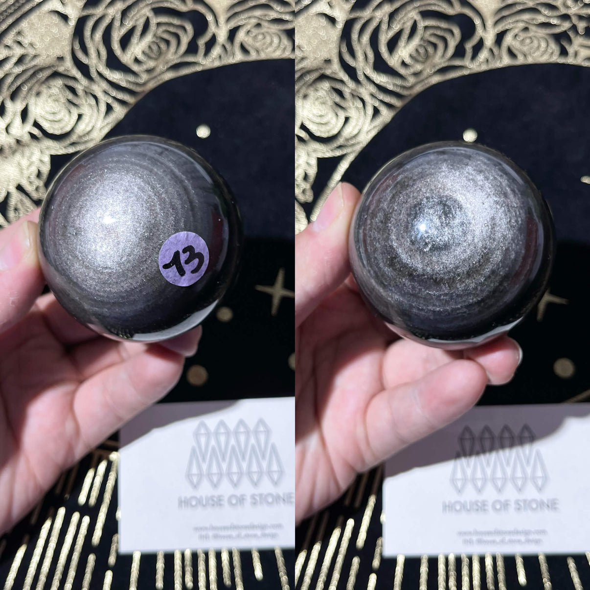 Natural Rare Silver Sheen Obsidian/Large Silver Obsidian Gemstone Sphe ...