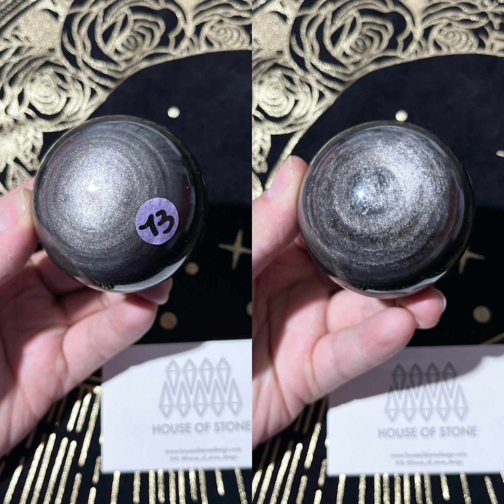 Natural Rare Silver Sheen Obsidian/Large Silver Obsidian Gemstone Sphe ...