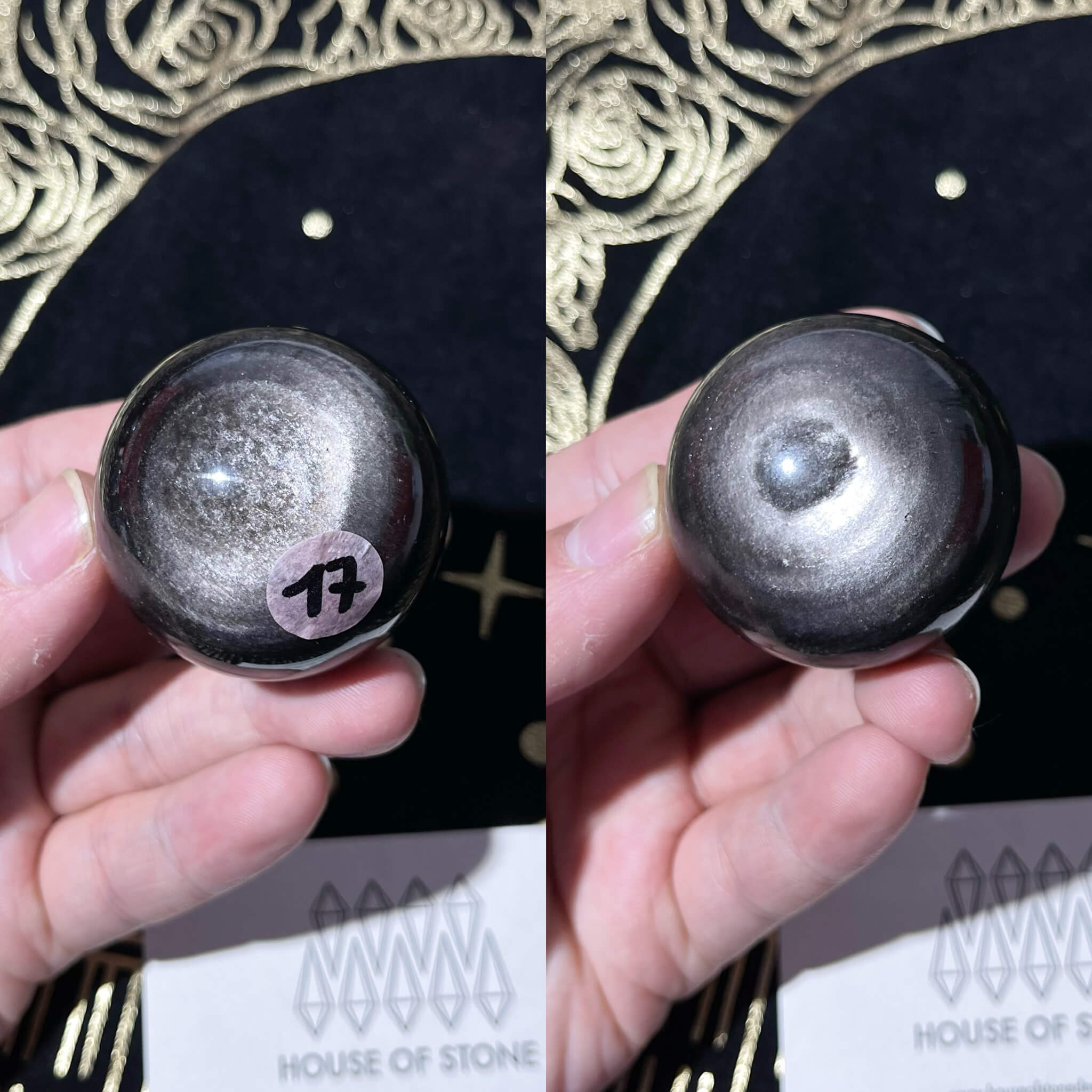 Natural Rare Silver Sheen Obsidian/Large Silver Obsidian Gemstone Sphe ...