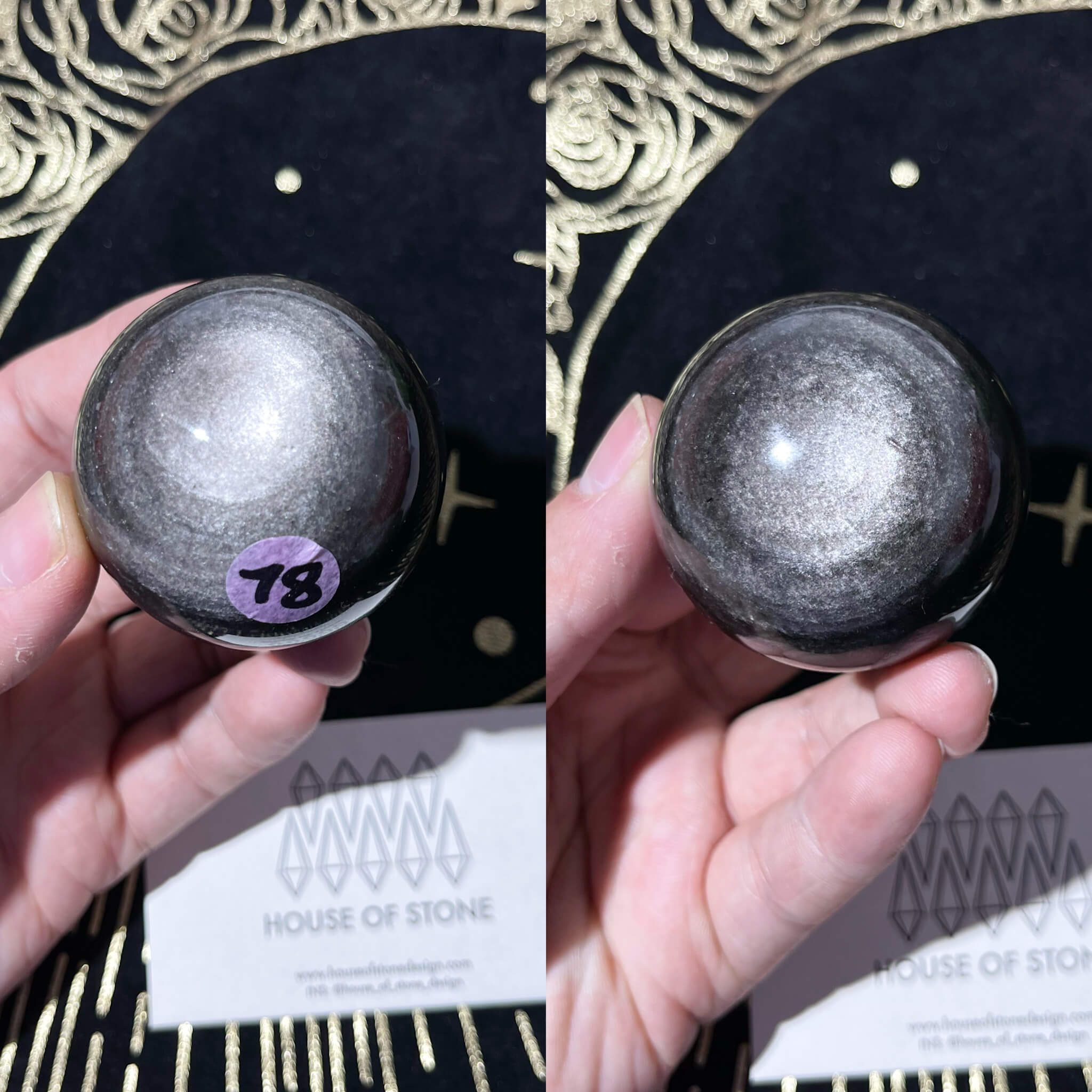 Natural Rare Silver Sheen Obsidian/Large Silver Obsidian Gemstone Sphe ...