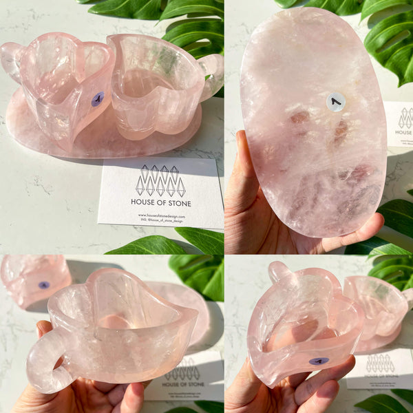 Natural Rose Quartz Cups With Coaster/Hand Carved Rose Quartz Mug/Crys ...