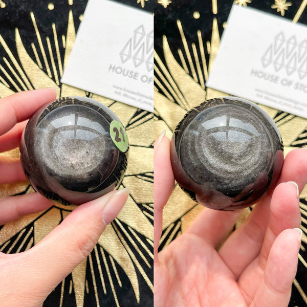 Natural Rare Silver Sheen Obsidian/Large Silver Obsidian Gemstone Sphe ...