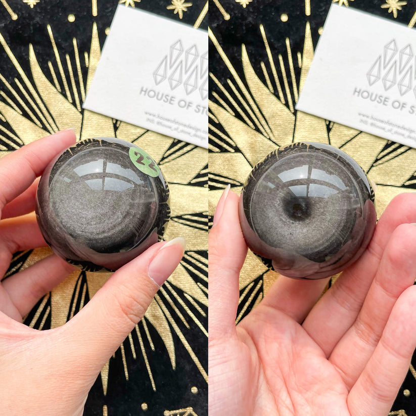 Natural Rare Silver Sheen Obsidian/Large Silver Obsidian Gemstone Sphe ...