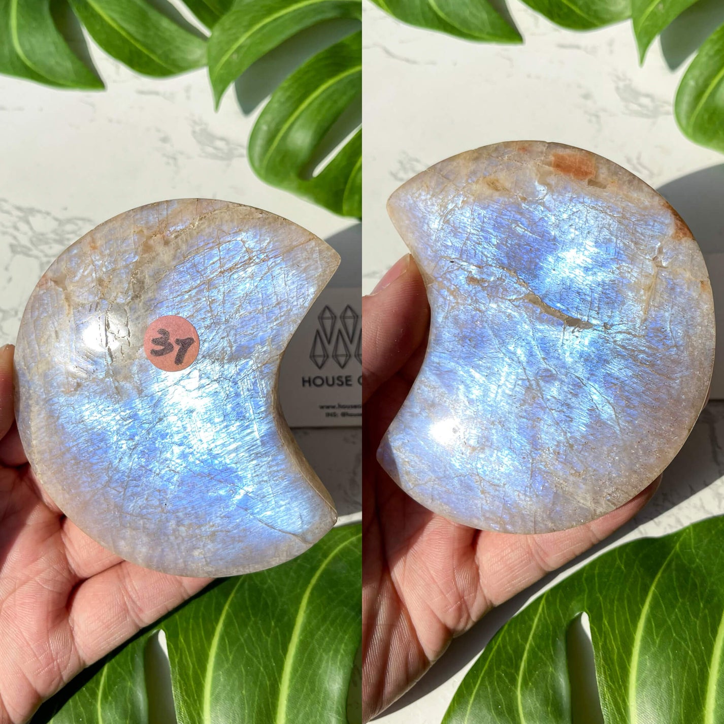 Natural Large Moonstone with Sunstone Carvings/Belomorite Moonstone Mo ...