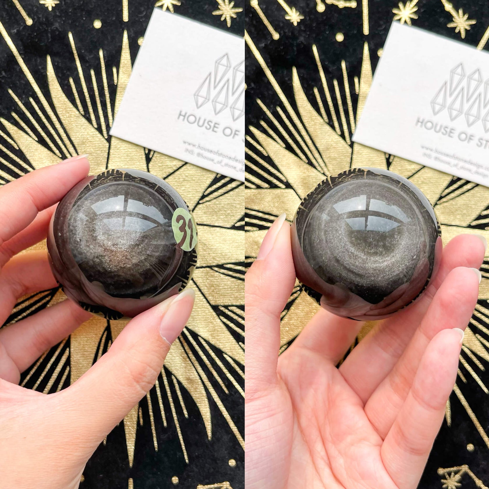 Natural Rare Silver Sheen Obsidian/Large Silver Obsidian Gemstone Sphe ...