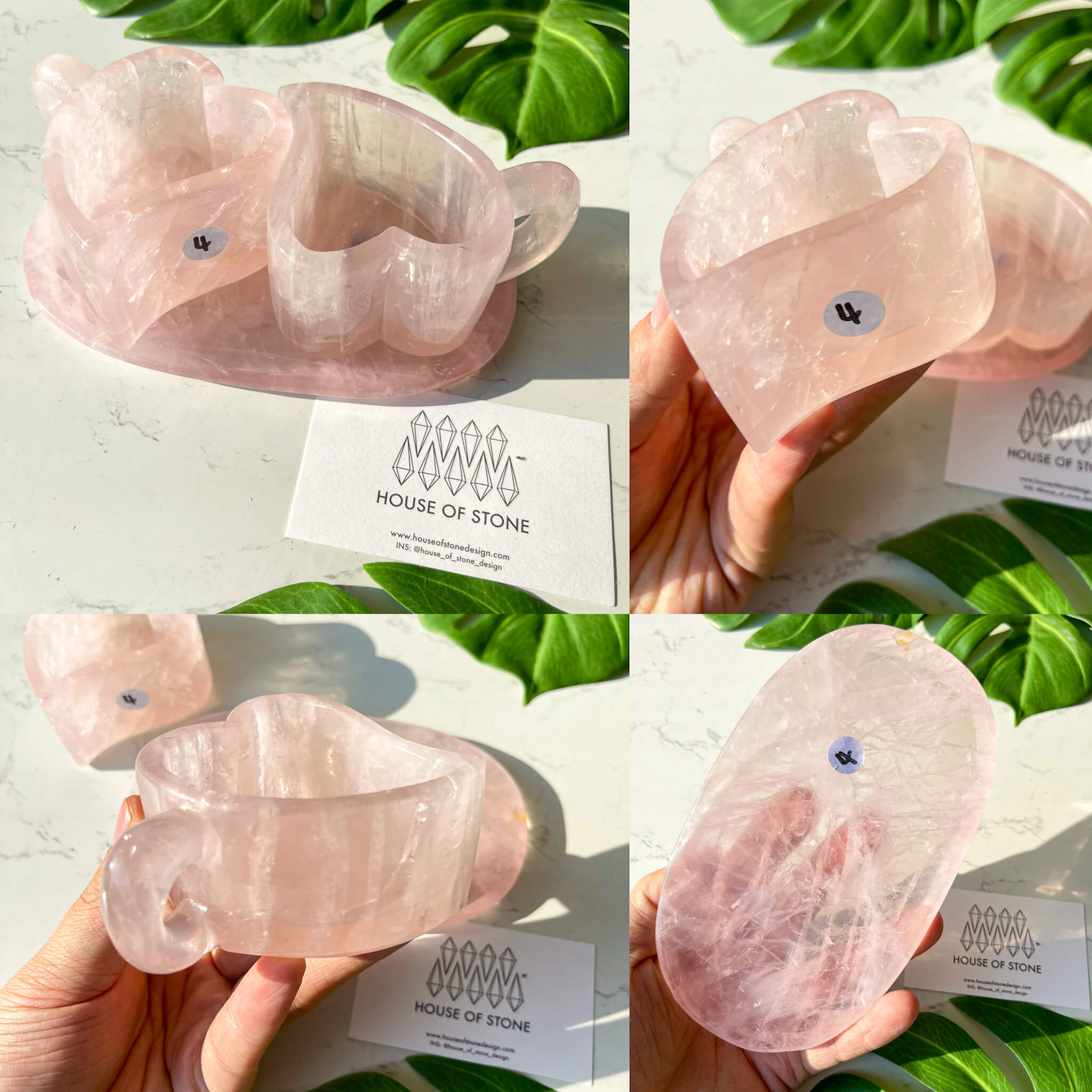 Natural Rose Quartz Cups With Coaster/Hand Carved Rose Quartz Mug/Crys ...
