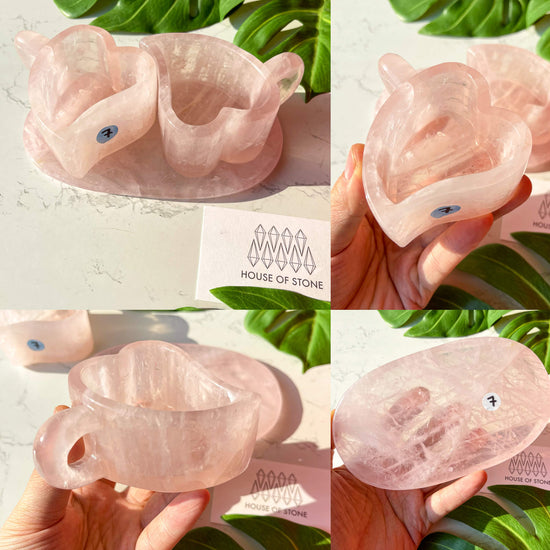 Natural Rose Quartz Cups With Coaster/Hand Carved Rose Quartz Mug/Crys ...