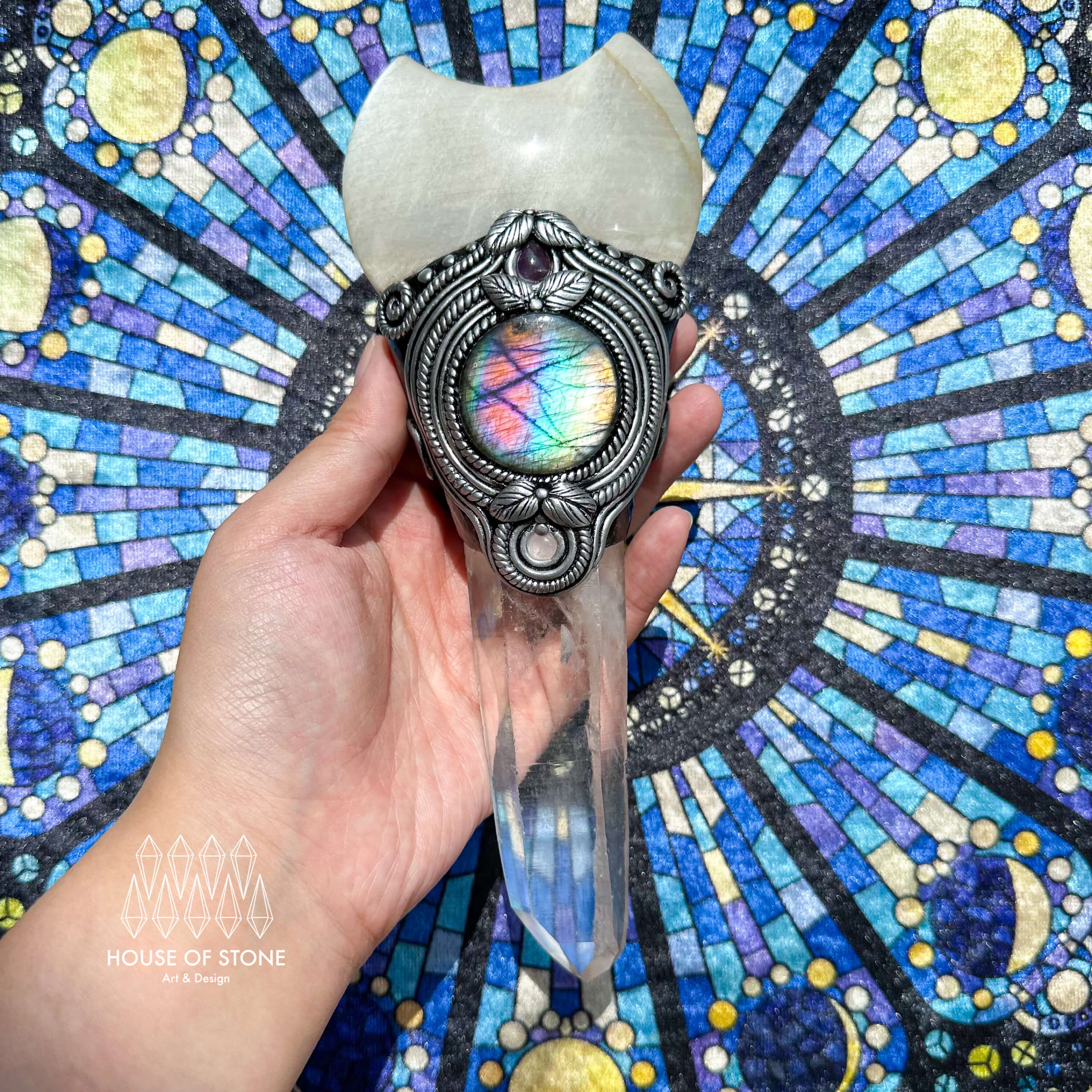 Natural Handmade Crystal Quartz Wand/Magic Witch Crystal Wand/Moonston ...