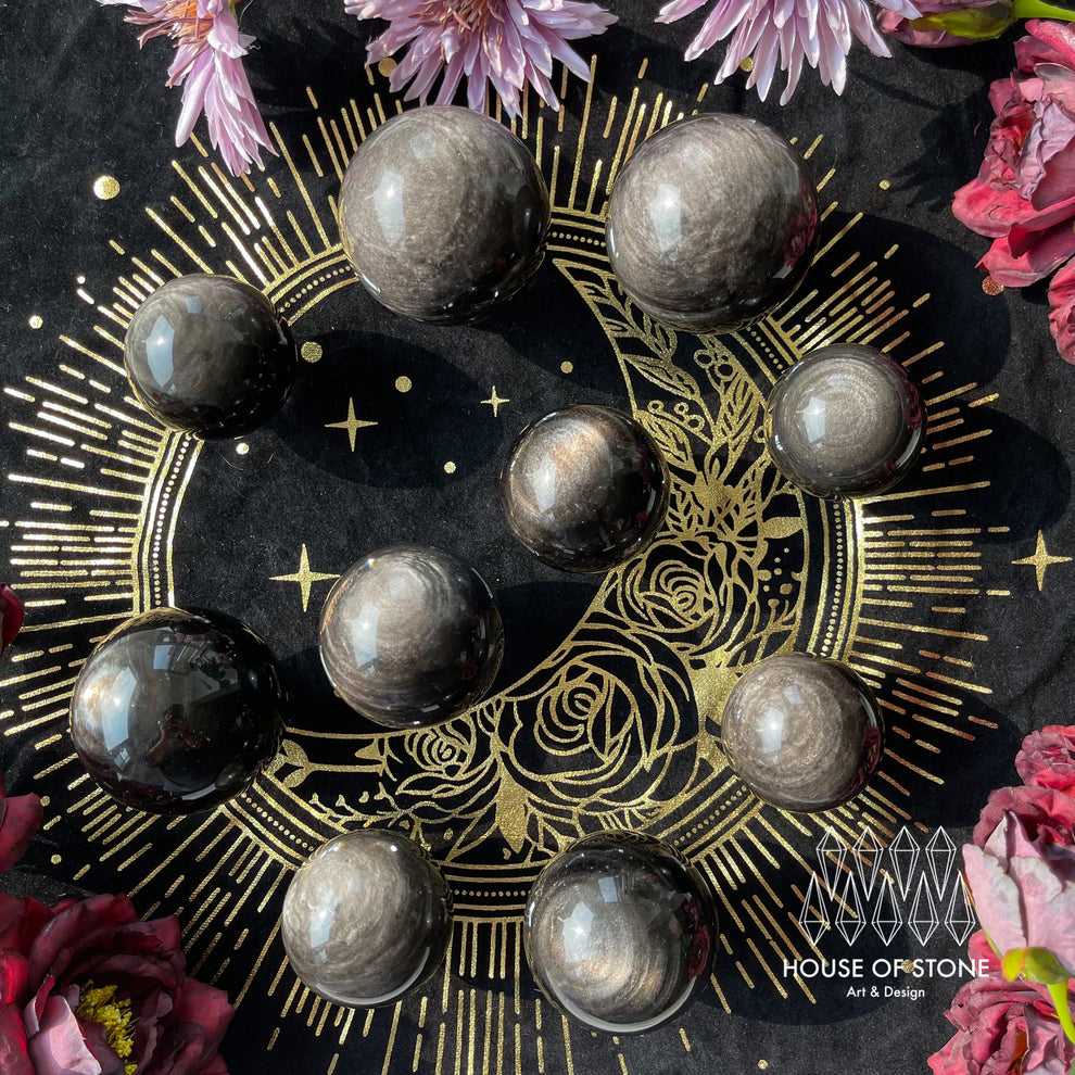 Natural Rare Silver Sheen Obsidian/Large Silver Obsidian Gemstone Sphe ...