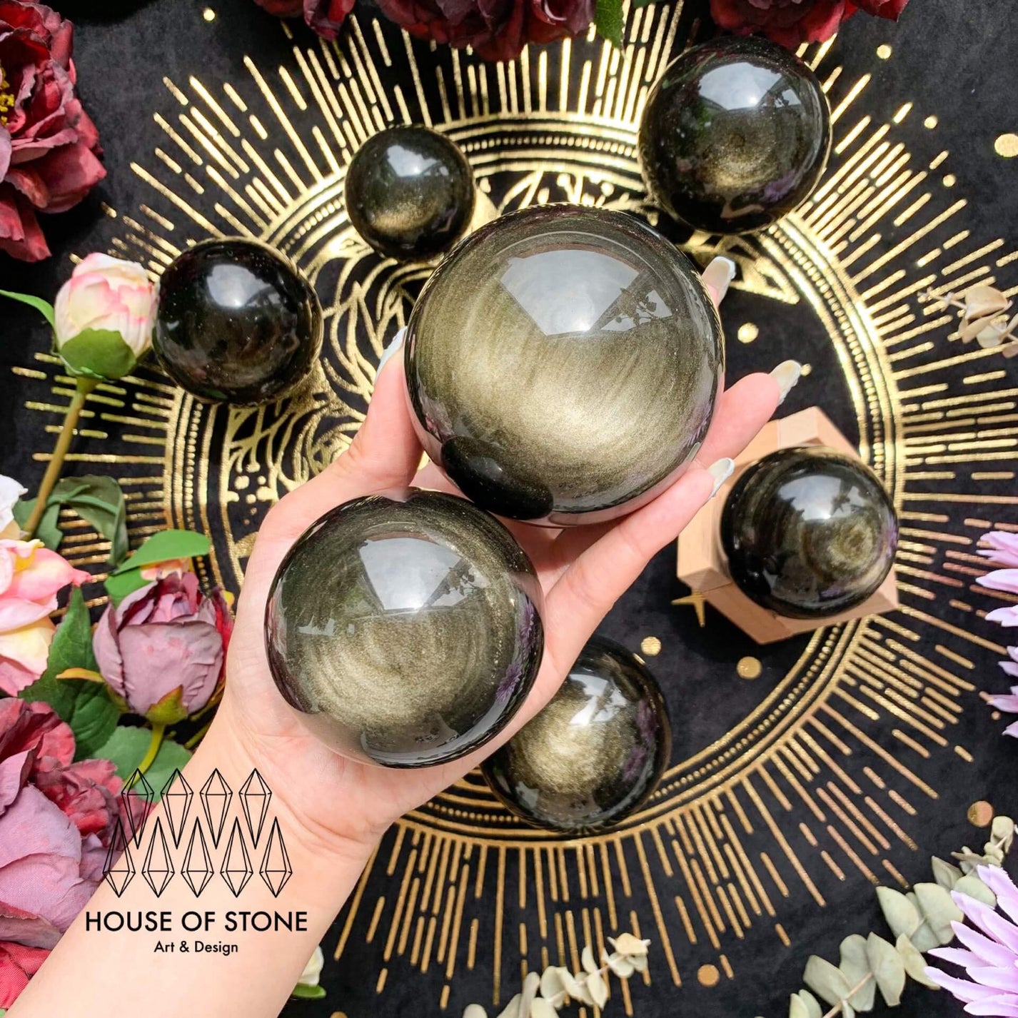 Natural Rare Gold Sheen Obsidian/Large Gold Obsidian Sphere/AAA – House ...