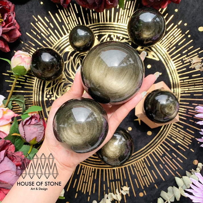 Natural Rare Gold Sheen Obsidian/Large Gold Obsidian Sphere/AAA – House ...