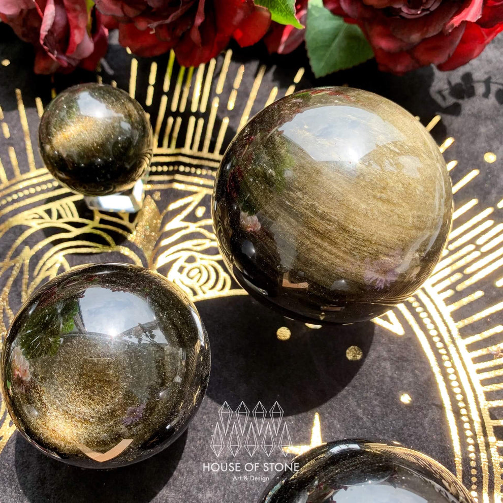 Natural Rare Gold Sheen Obsidian/Large Gold Obsidian Sphere/AAA – House ...